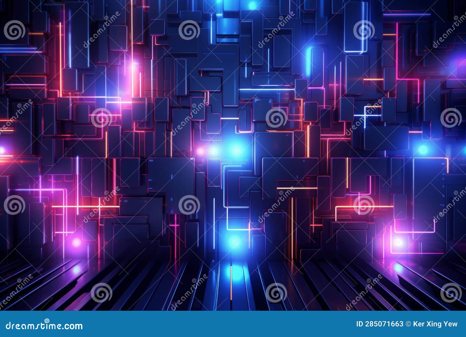 Technology Concept with Neon Patterns Stock Illustration - Illustration ...