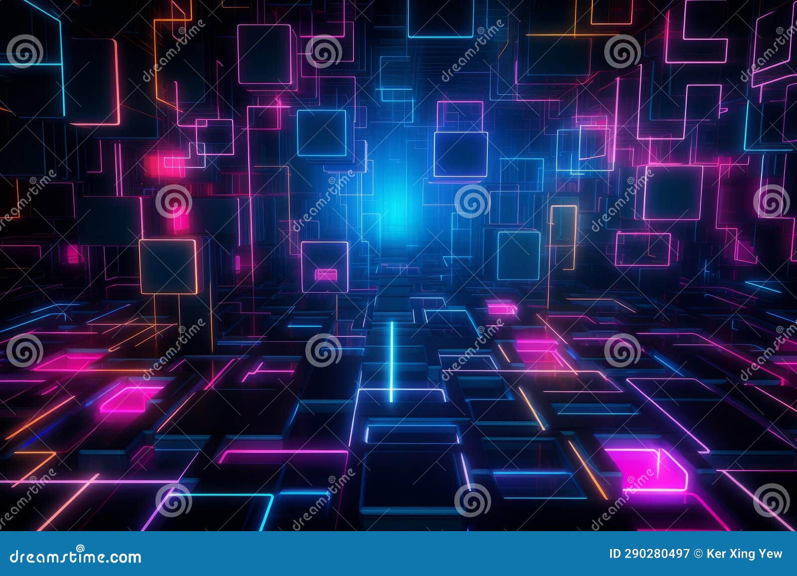 Technology Concept with Neon Patterns Stock Illustration - Illustration ...