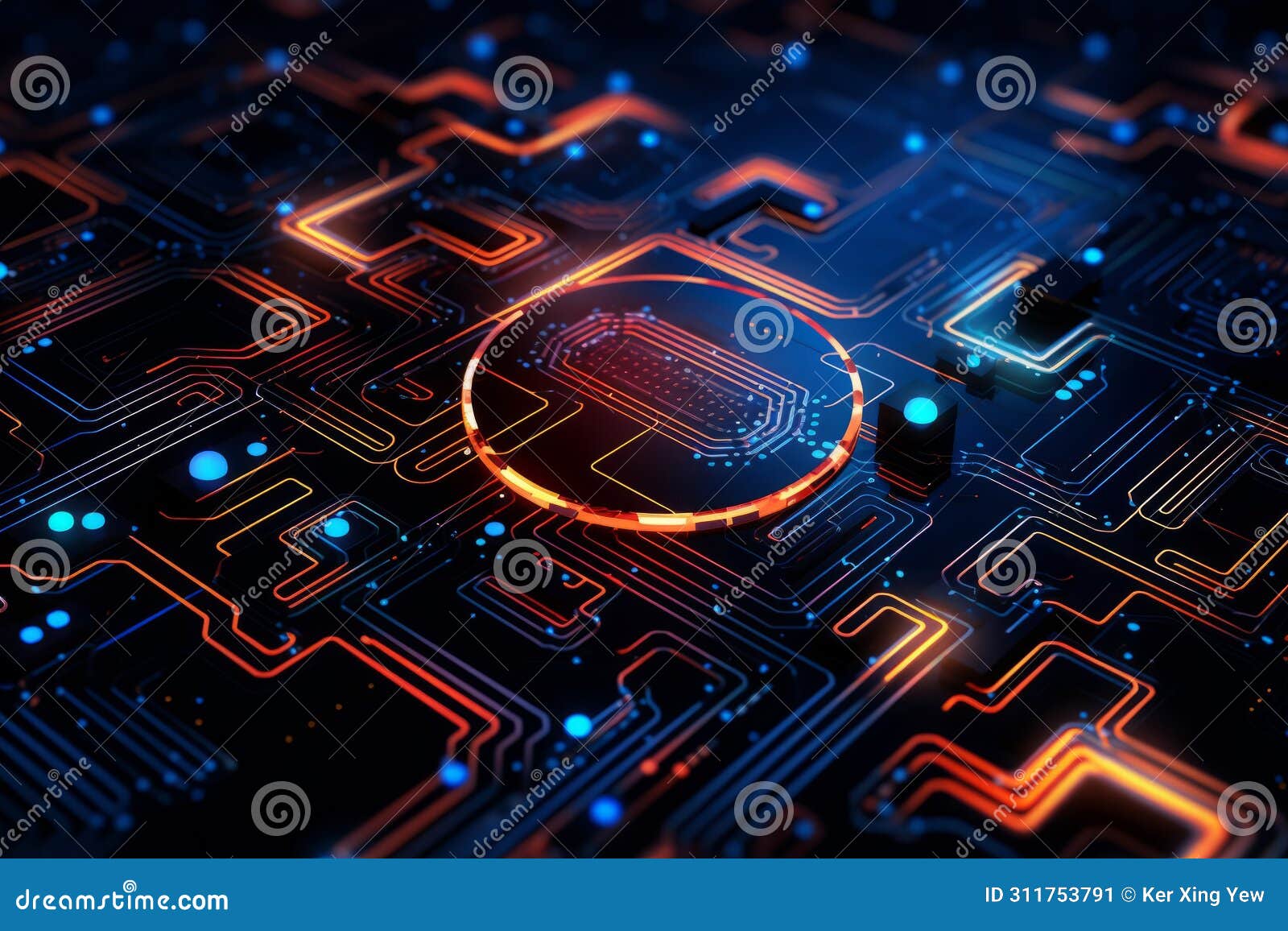 Technology Concept with Neon Patterns Stock Illustration - Illustration ...