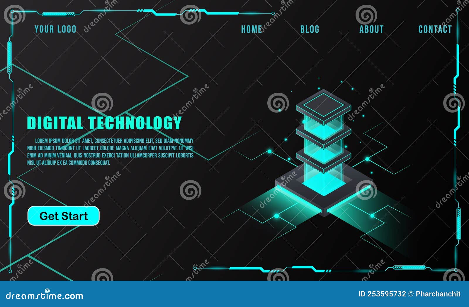 Technology Concept for Web Banner Template or Brochure , Blue Colour ...