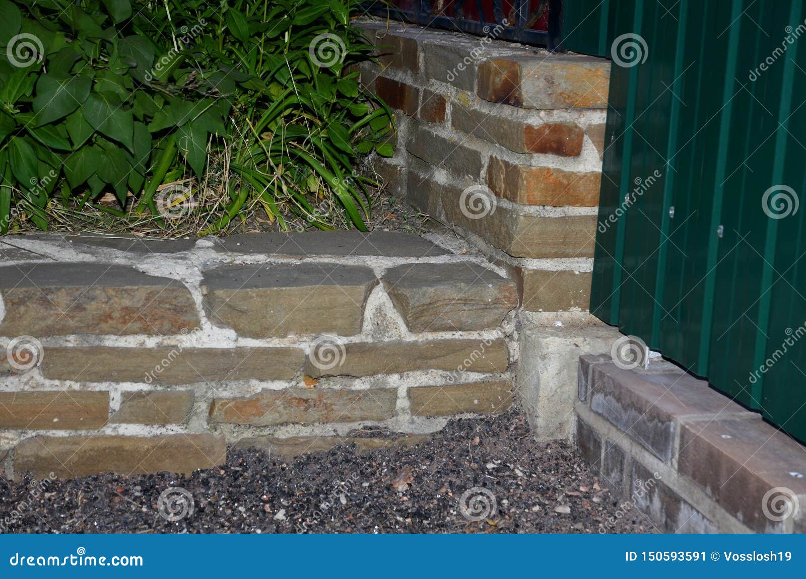 Connection of Two Stone and Brick Foundations. Stock Image - Image of ...