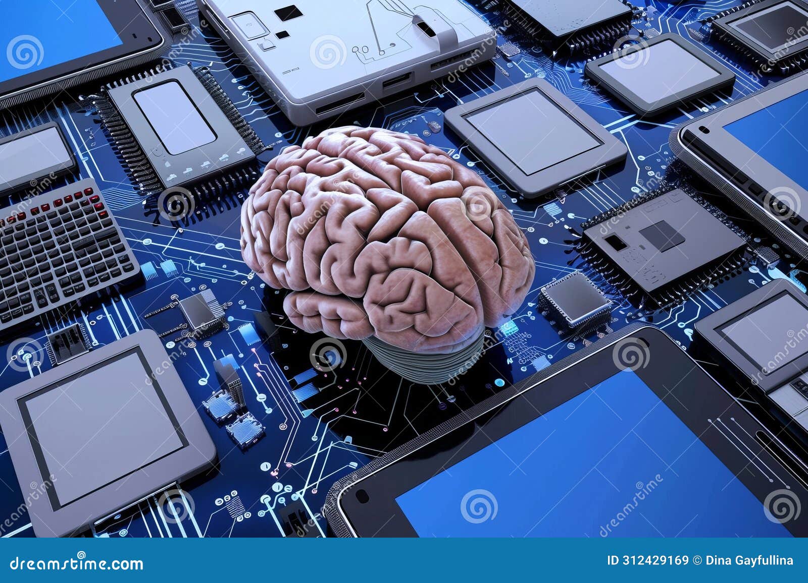 Technology and Consciousness: a Human Brain Connected To Digital ...