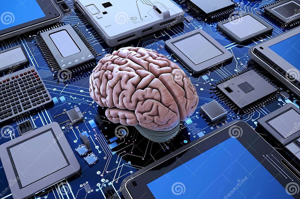 Technology and Consciousness: a Human Brain Connected To Digital ...