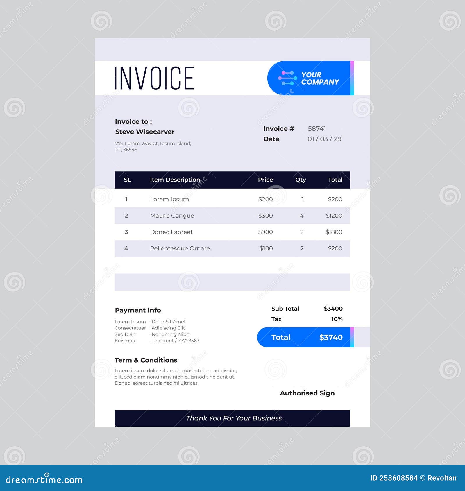 Technology Corporate Blue Invoice Template Stock Vector - Illustration ...