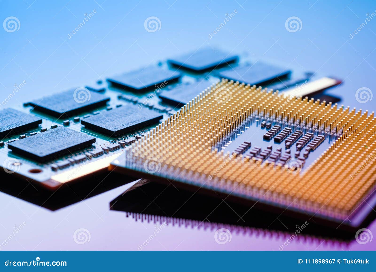 Technology Cyber Electronic Concept. Cpu Ram Computer on Blue Li Stock ...