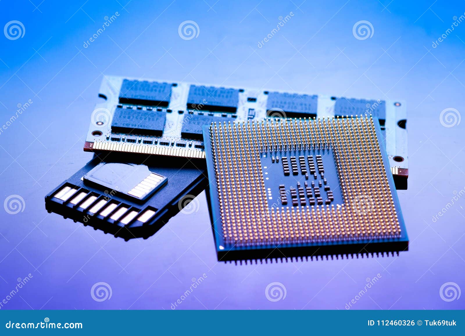 Technology Cyber Electronic Concept. Cpu Ram Computer on Blue Li Stock ...