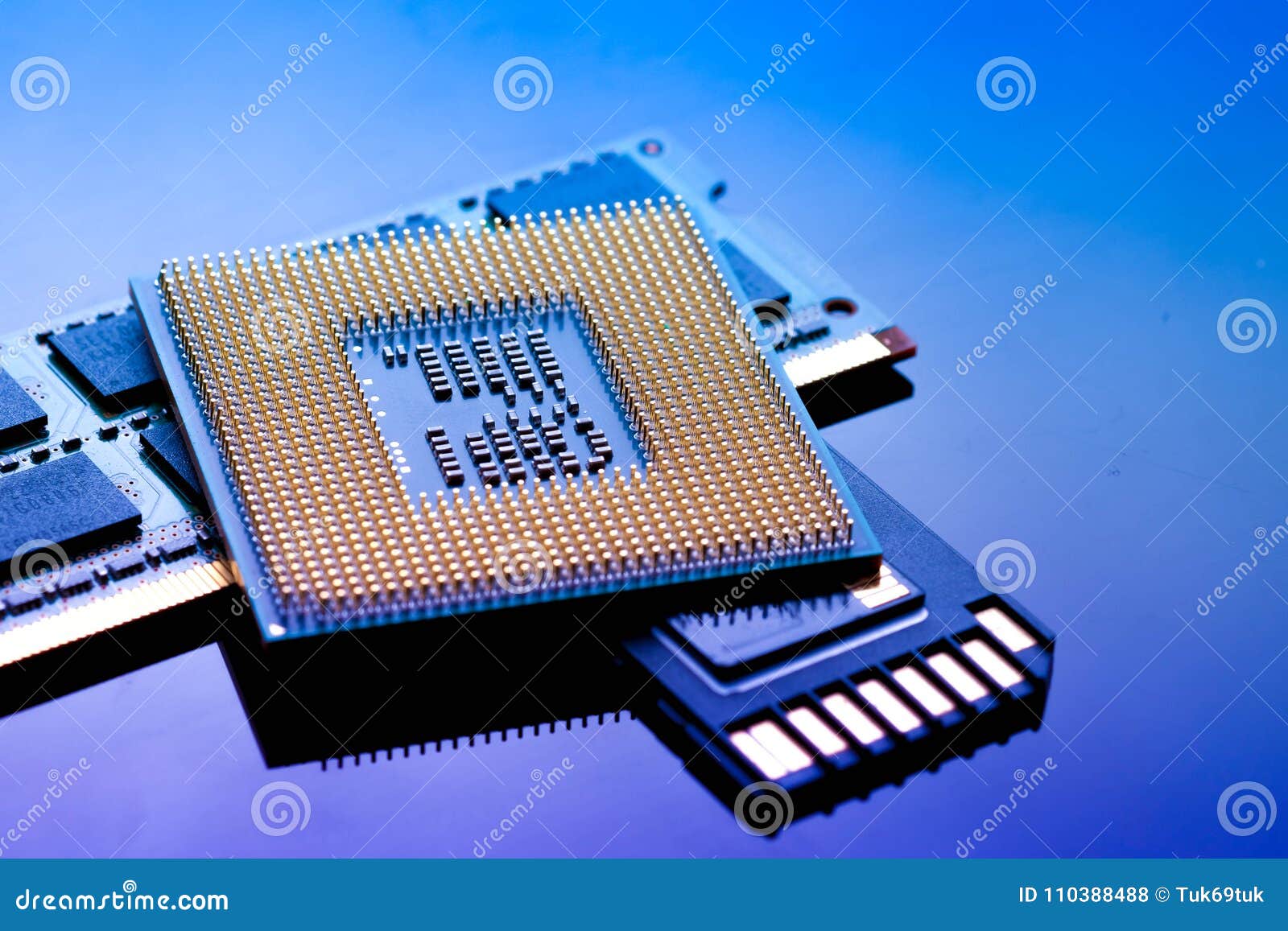 Technology Electronic Concept. Cpu Ram Computer on Blue Li Stock Photo ...