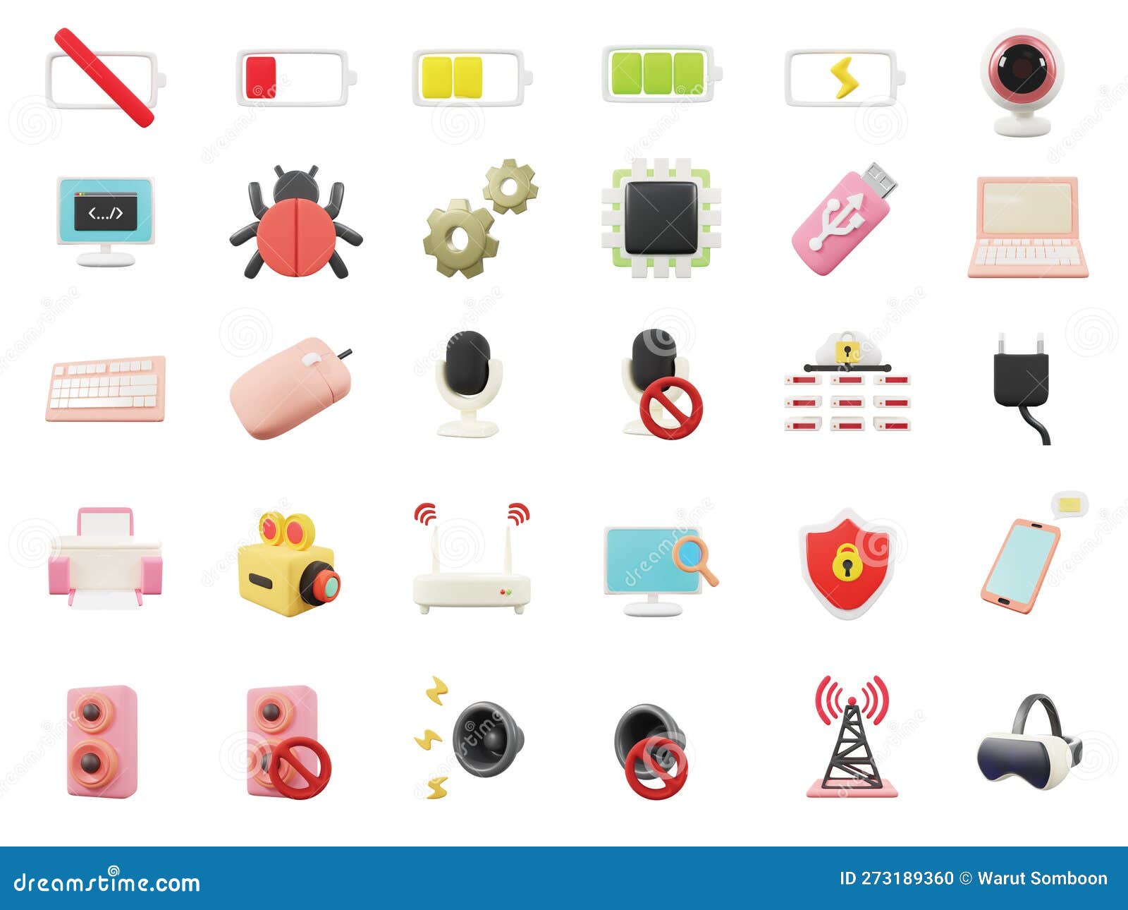 Technology 3d Icon Set Minimal Stylize Stock Photo - Illustration of ...