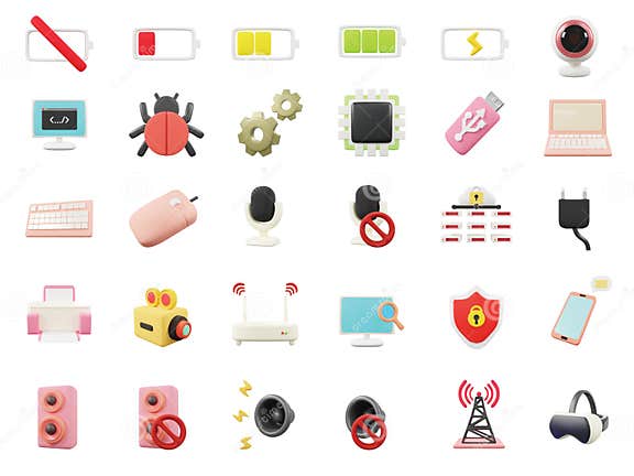 Technology 3d Icon Set Minimal Stylize Stock Photo - Illustration of ...