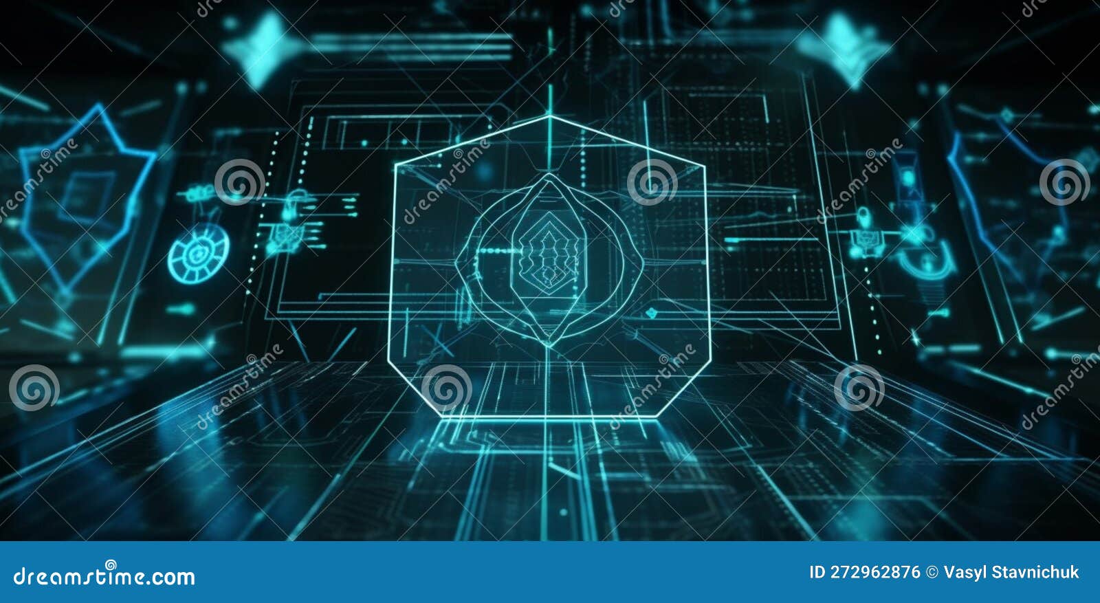 Technology on Data Connections Futuristic Background, Center Panel ...