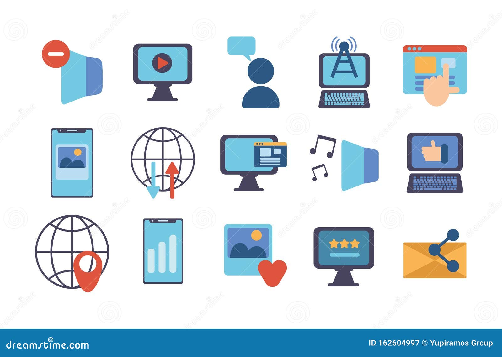 Technology Data Digital Multimedia Icons Set Stock Vector ...