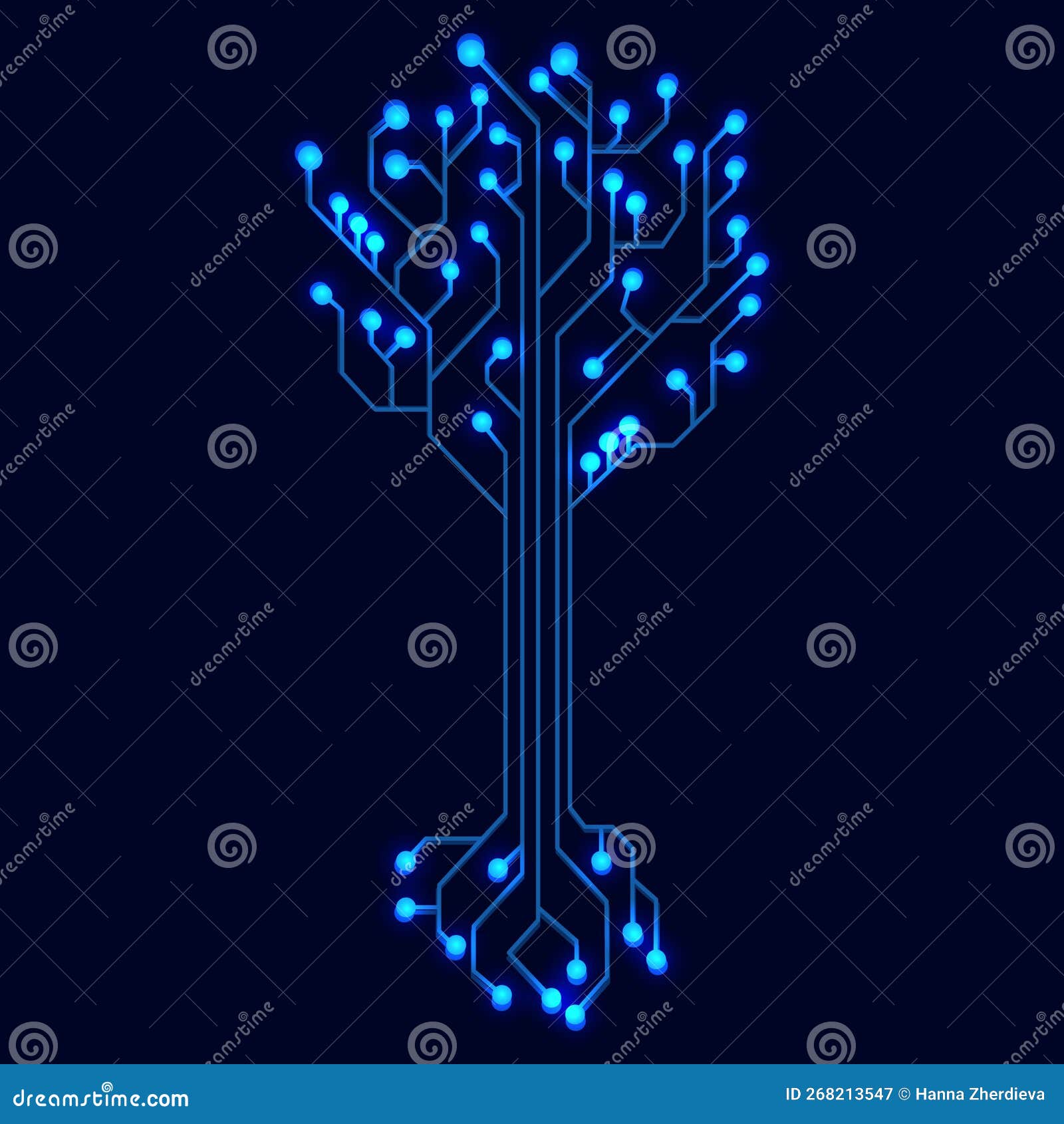 Technology Data Tree on a Blue Dark Background. Digital Internet ...
