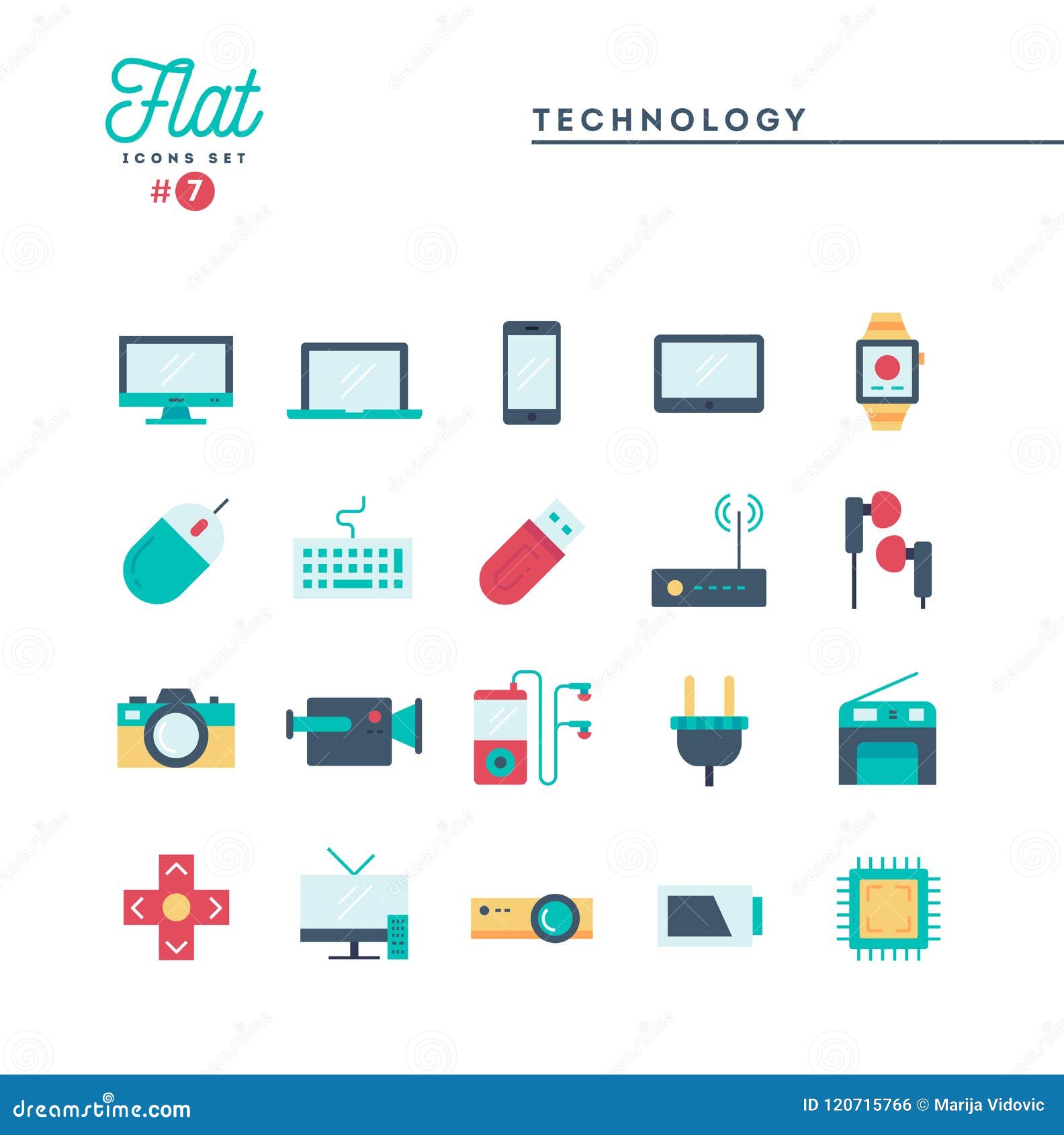 Technology, Devices, Gadgets and More, Flat Icons Set Stock Vector ...