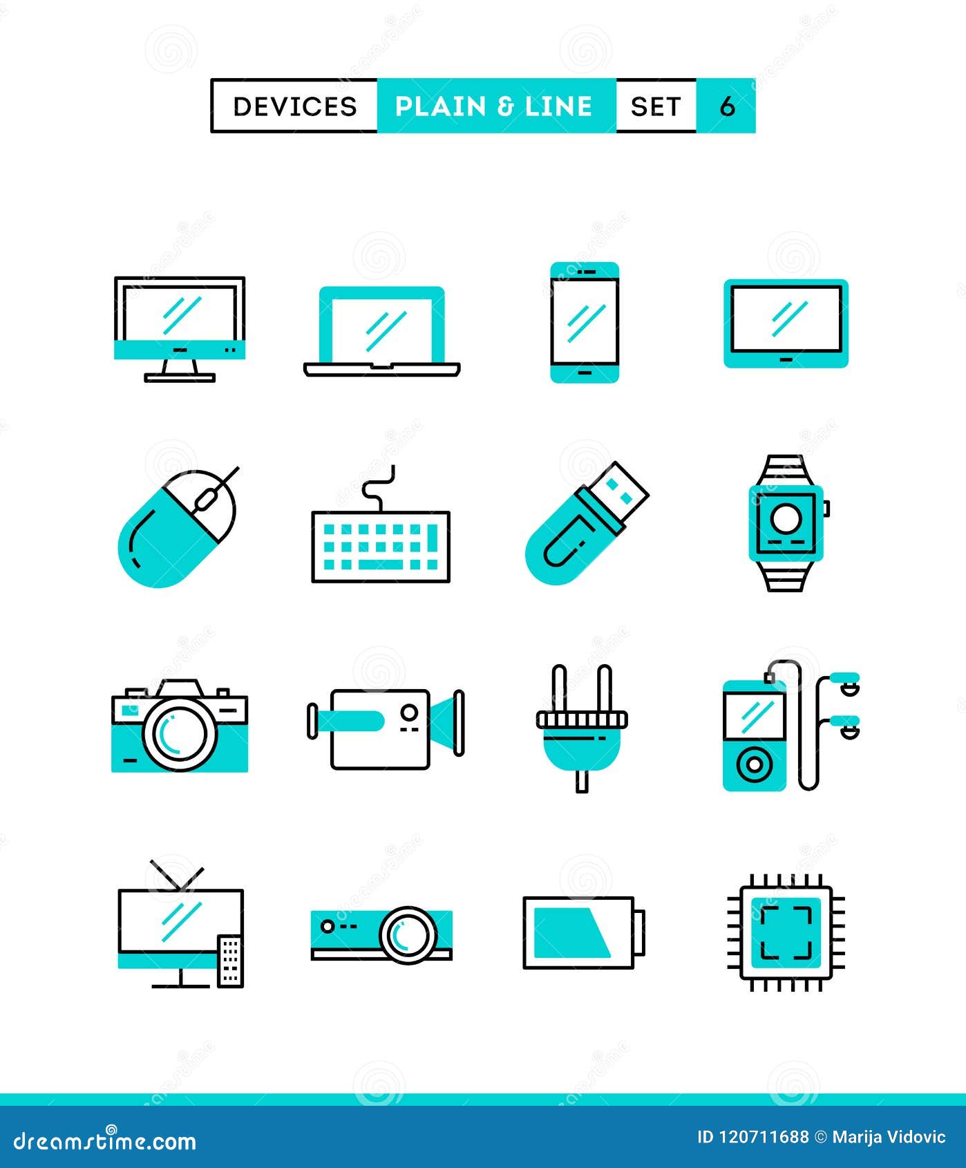 Technology, Devices, Gadgets and More. Plain and Line Icons Set, Flat ...
