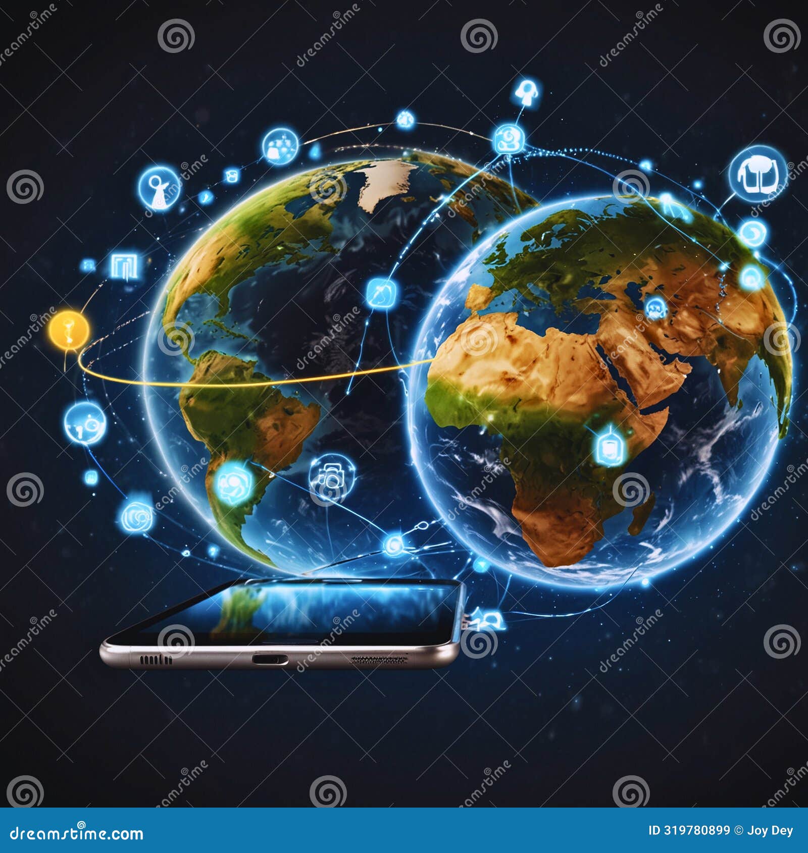 Technology Devices and Icons Connected To Digital Planet Earth Stock ...