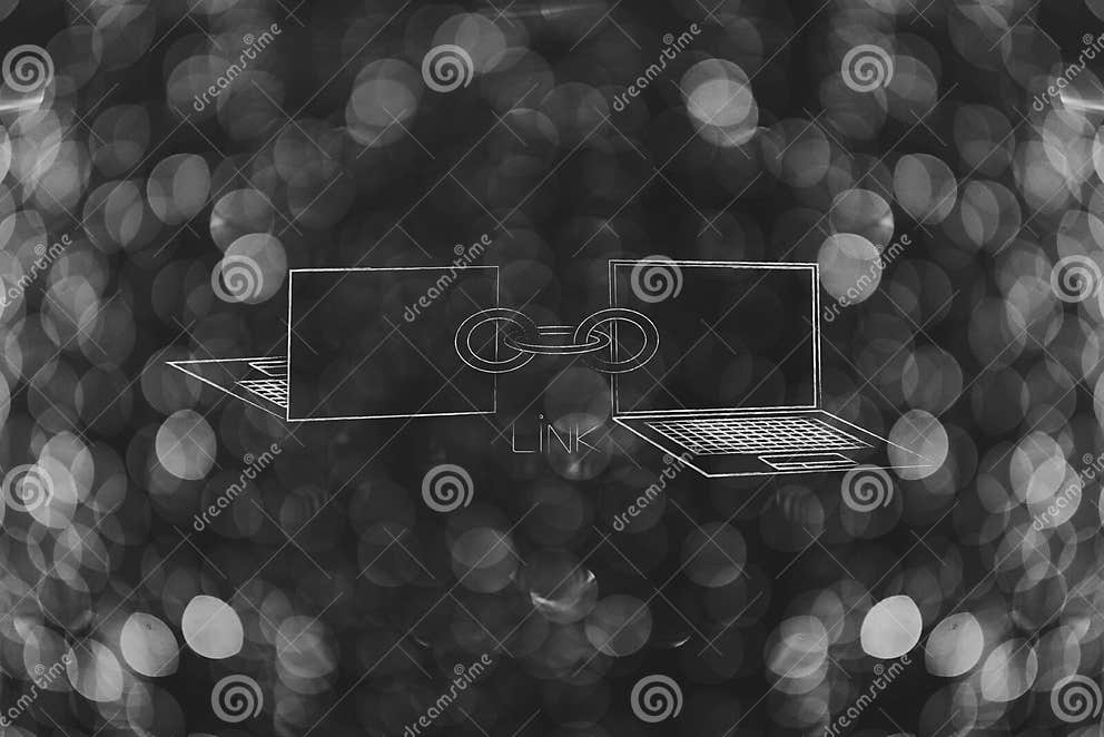 Laptops Front and Back with Link Chain Icon Connecting Them Stock ...