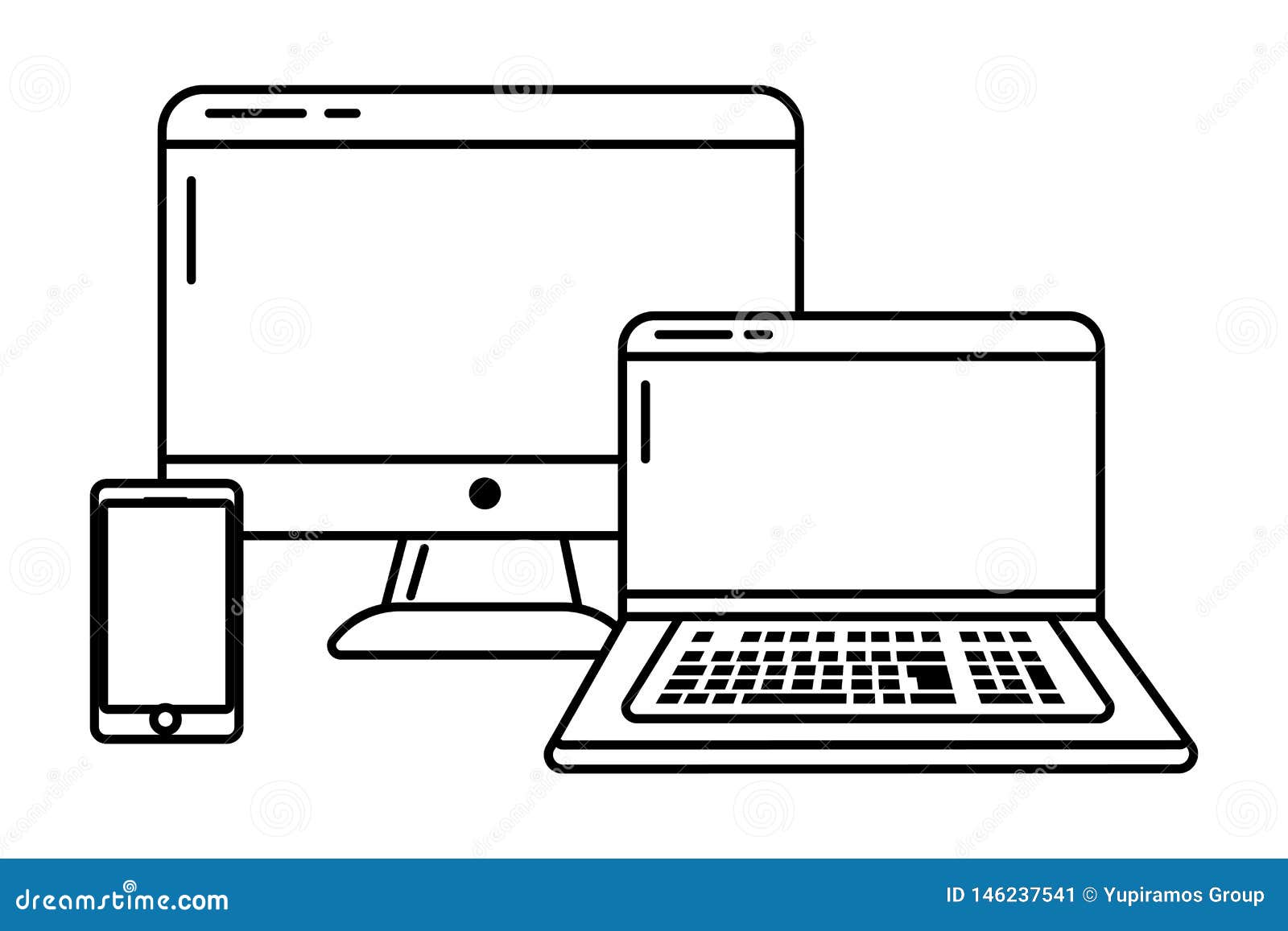 Technology Devices Online Connected Black and White Stock Vector ...