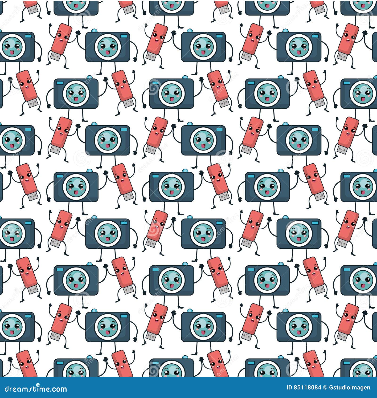 Technology Devices Pattern Kawaii Characters Stock Illustration ...