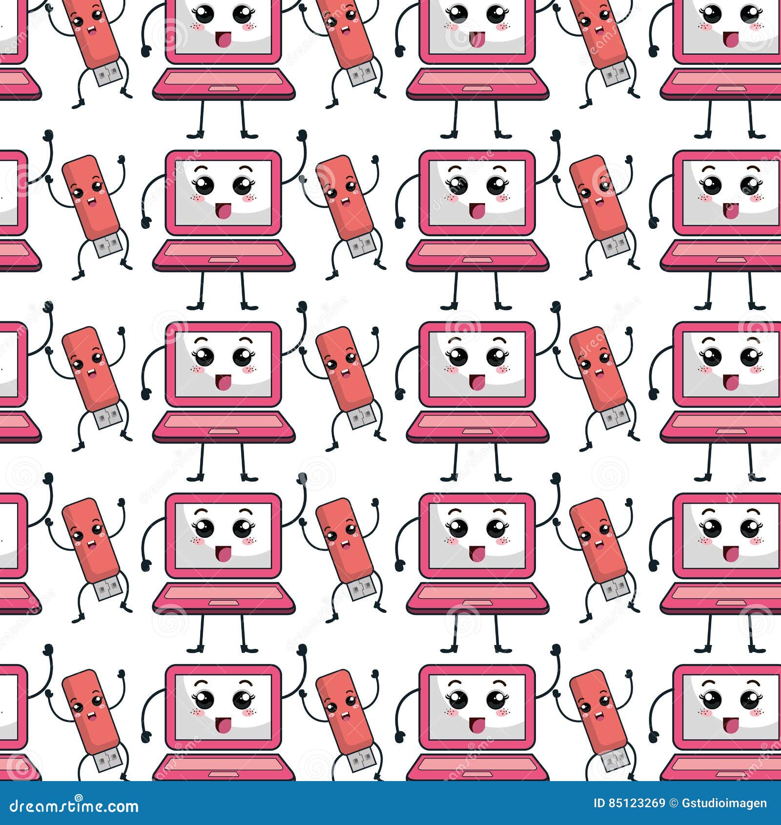Technology Devices Pattern Kawaii Characters Stock Illustration ...