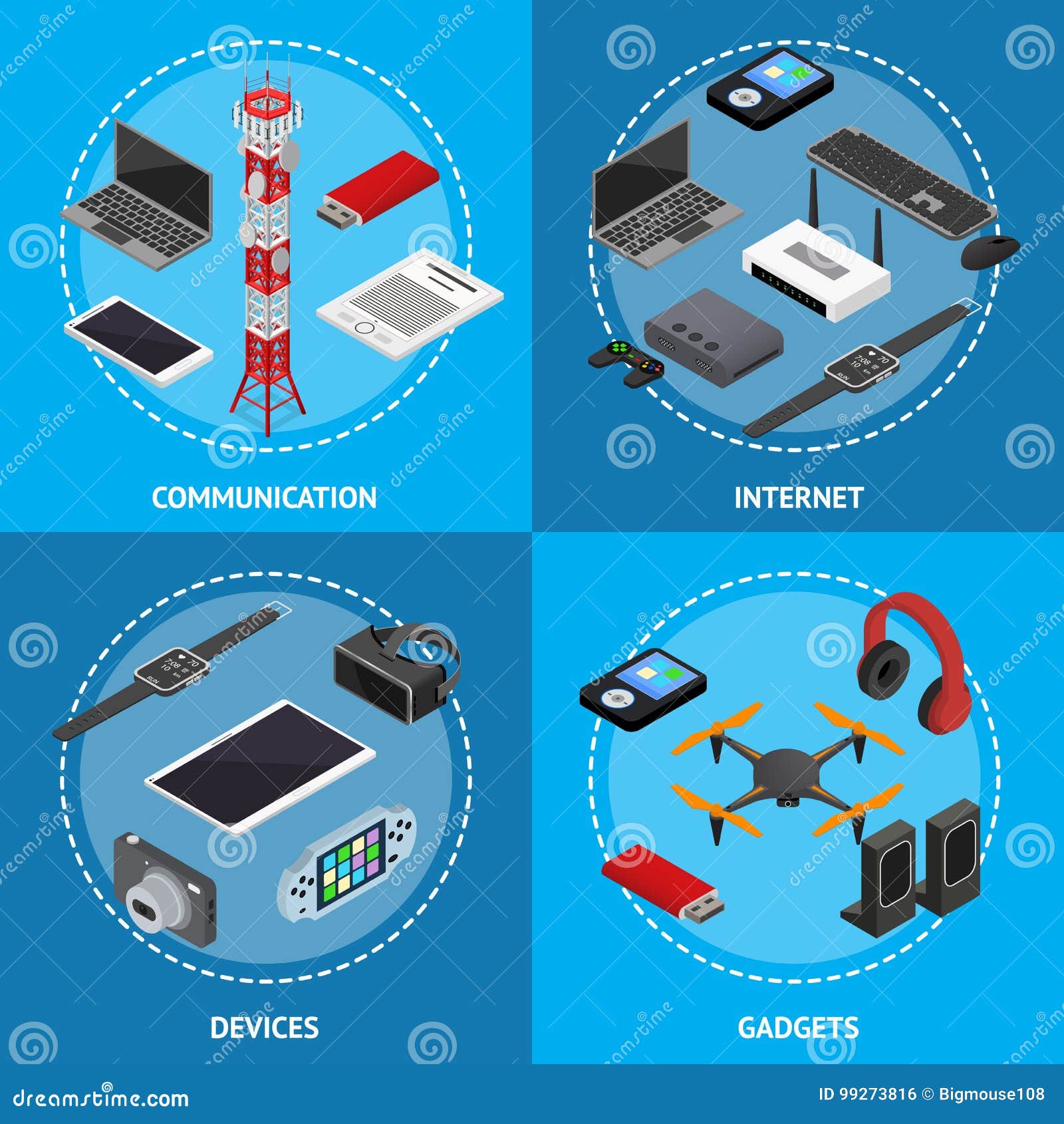 Technology Devices Poster Card Set Isometric View. Vector Stock Vector ...