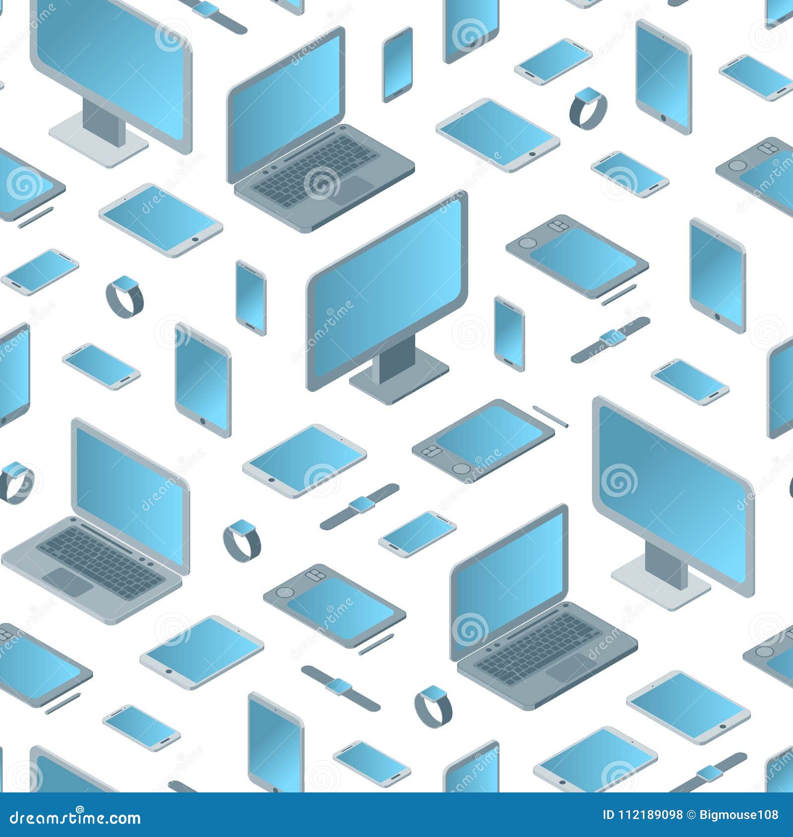 Technology Devices Seamless Pattern Background Isometric View. Vector ...