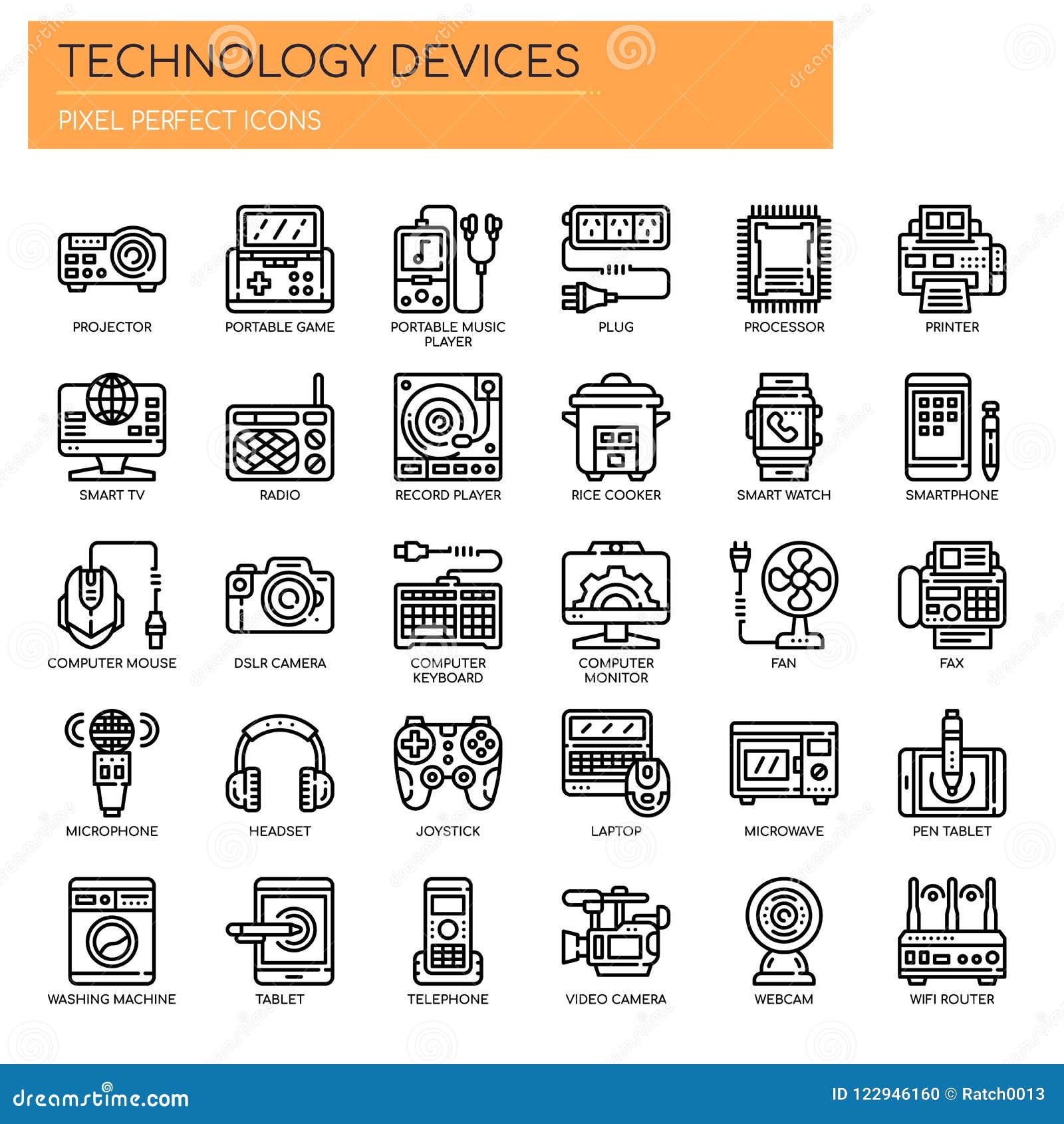 Technology Devices , Pixel Perfect Icons Stock Vector - Illustration of ...