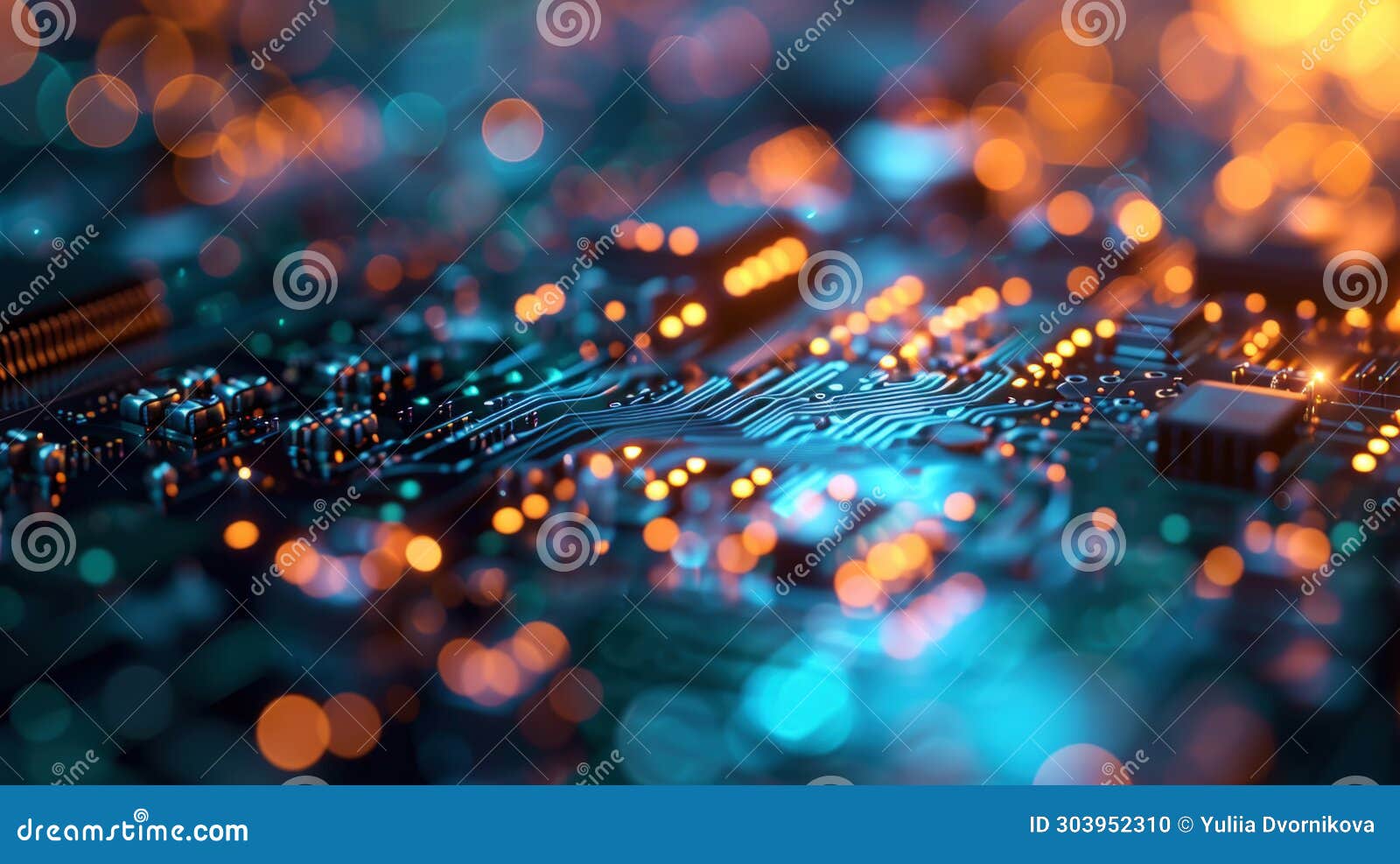Technology Digital Binary Data On Microchip With Glow Circuit Board Digitalization Of Neural