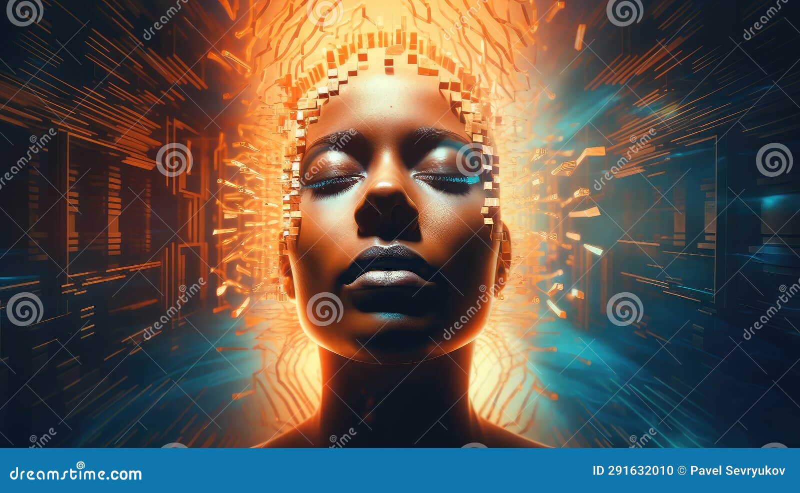 Technology Digital Human Head Stock Illustration - Illustration of ...