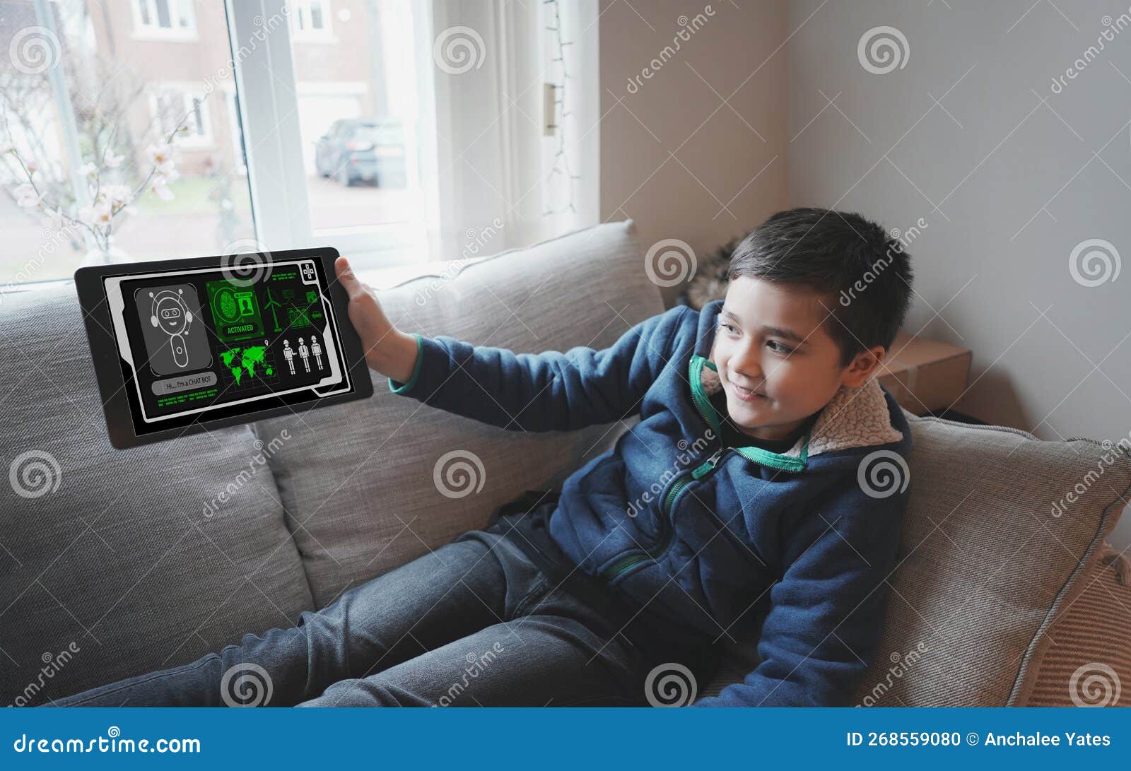 Technology Education,School Kid Holding Tablet Using a Chatbot for ...