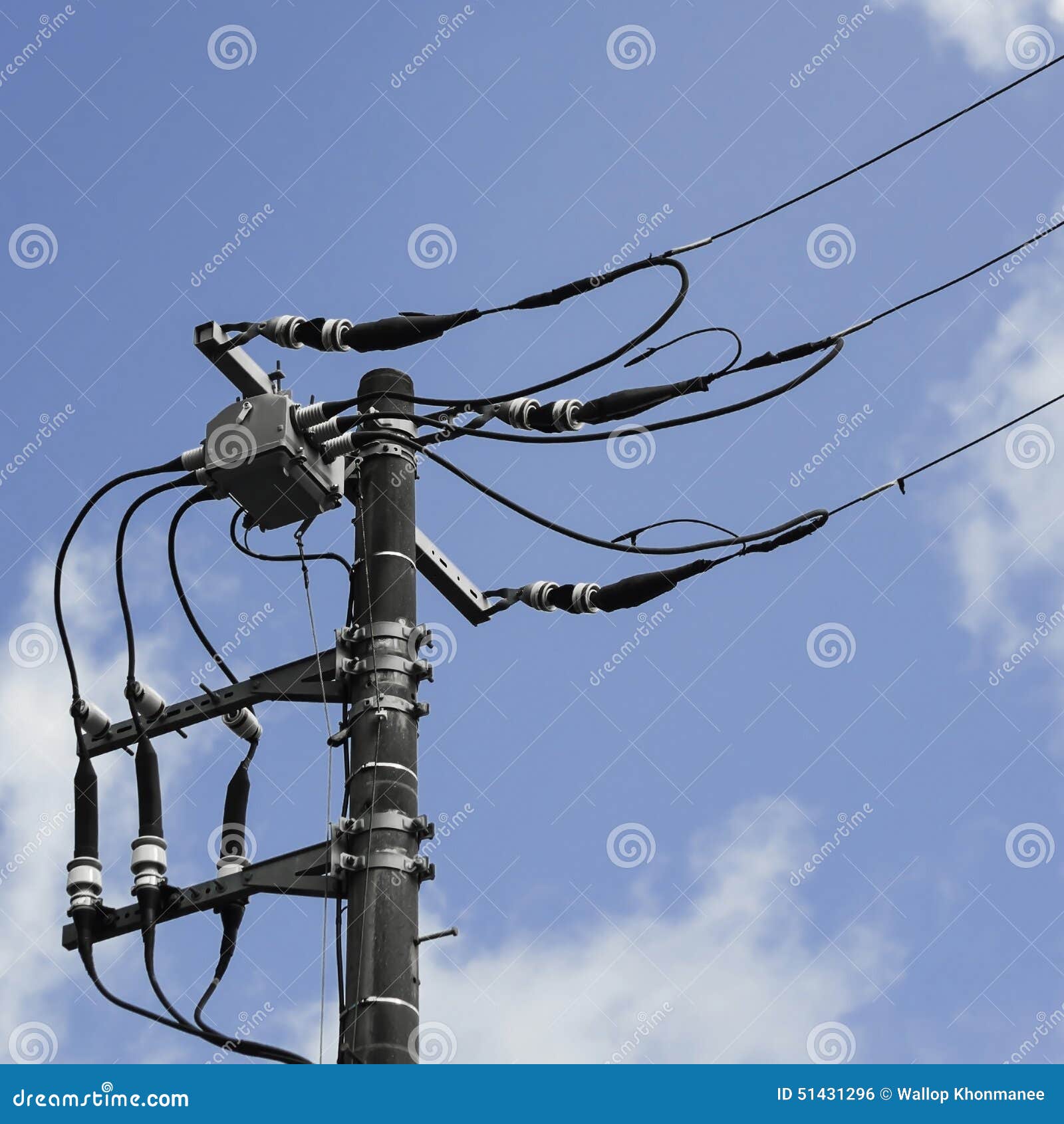 Technology of Electric Pole, Power Line and Cables. Stock Photo - Image ...