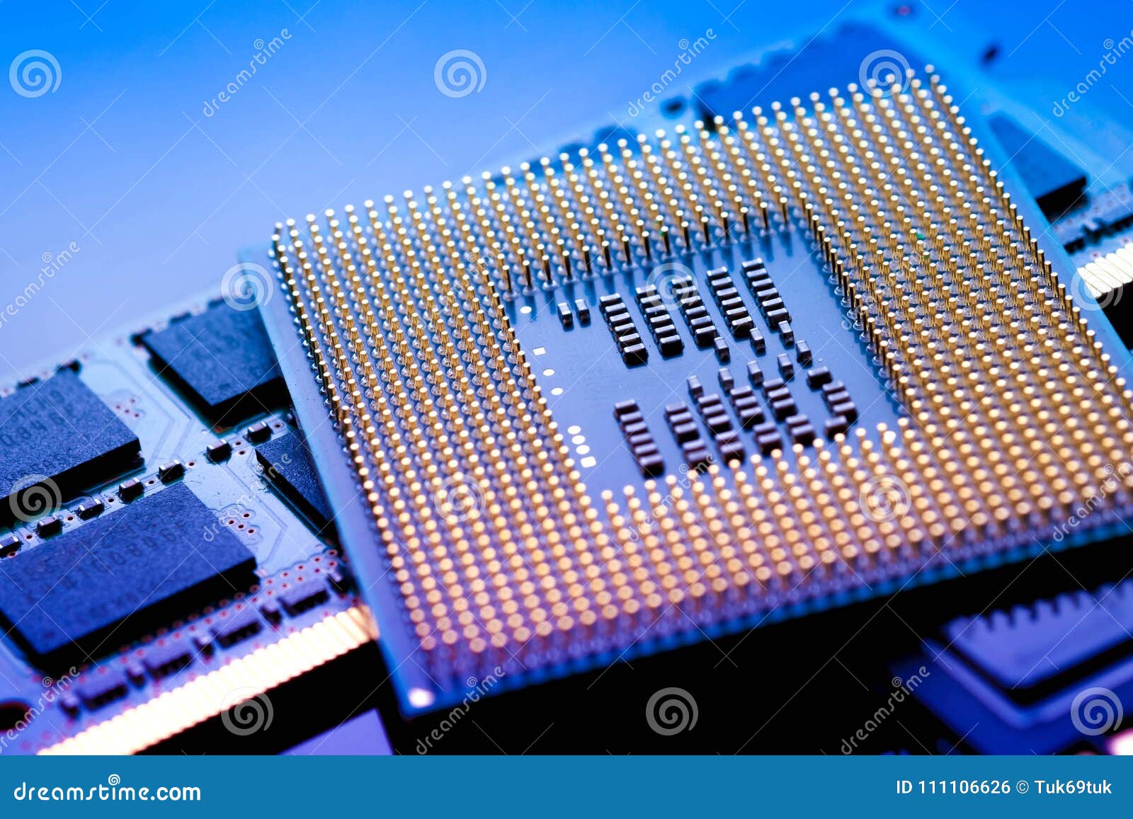 Technology Electronic Concept. Cpu Ram Computer on Blue Li Stock Photo ...