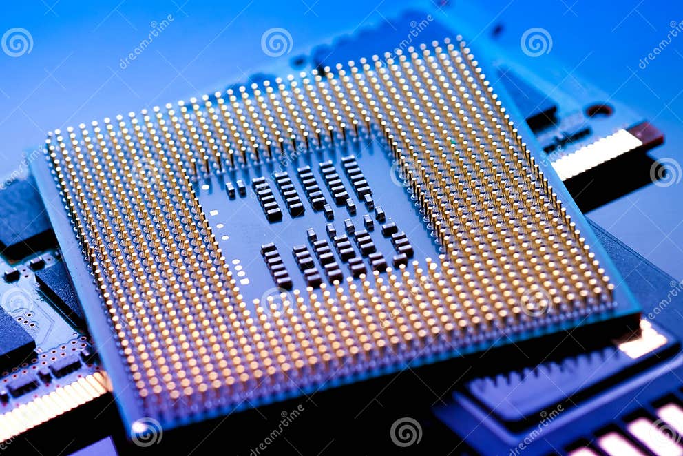 Technology Electronic Concept. Cpu Ram Computer on Blue Li Stock Image ...