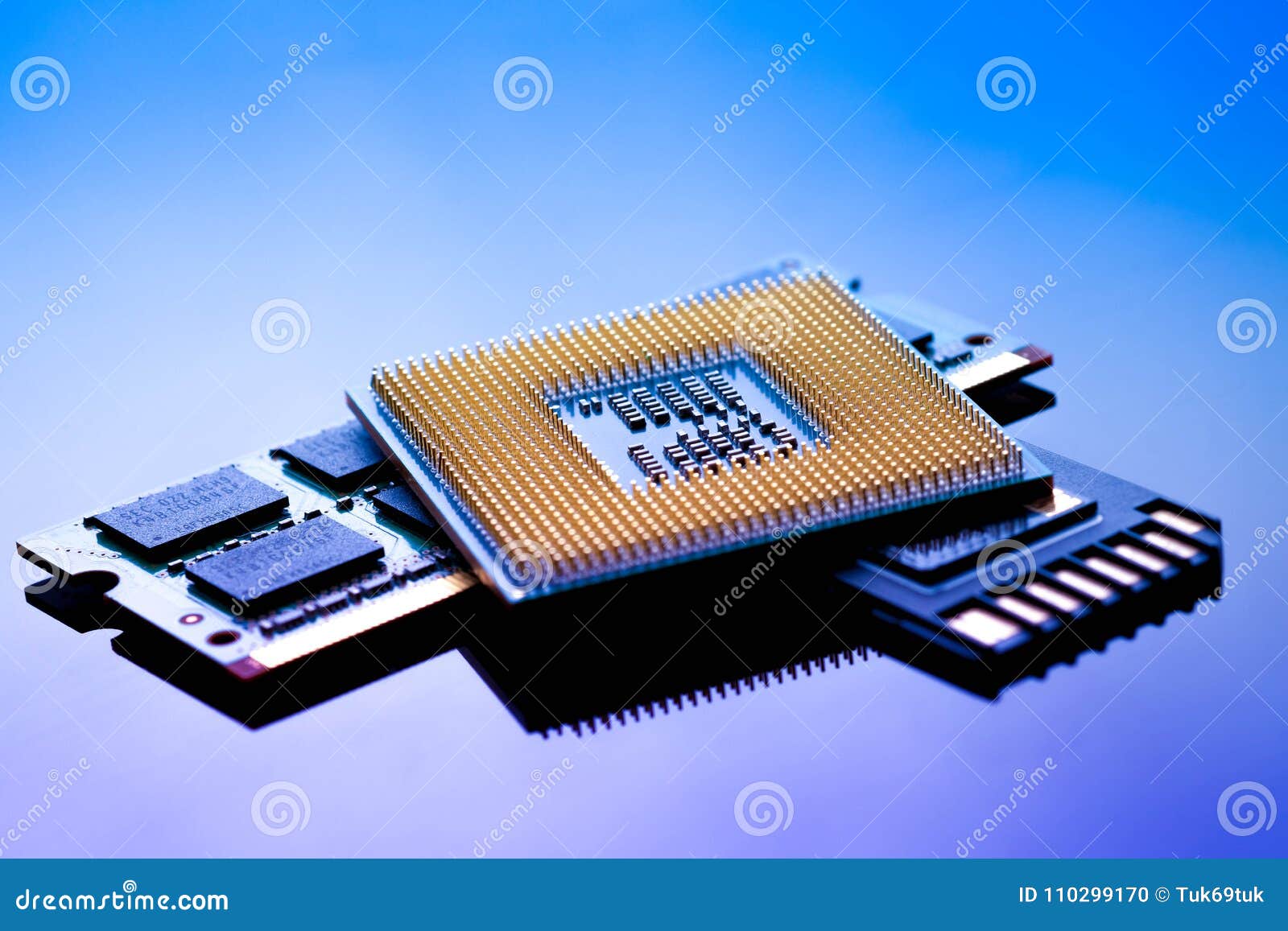 Technology Electronic Concept. Cpu Ram Computer on Blue Li Stock Photo ...