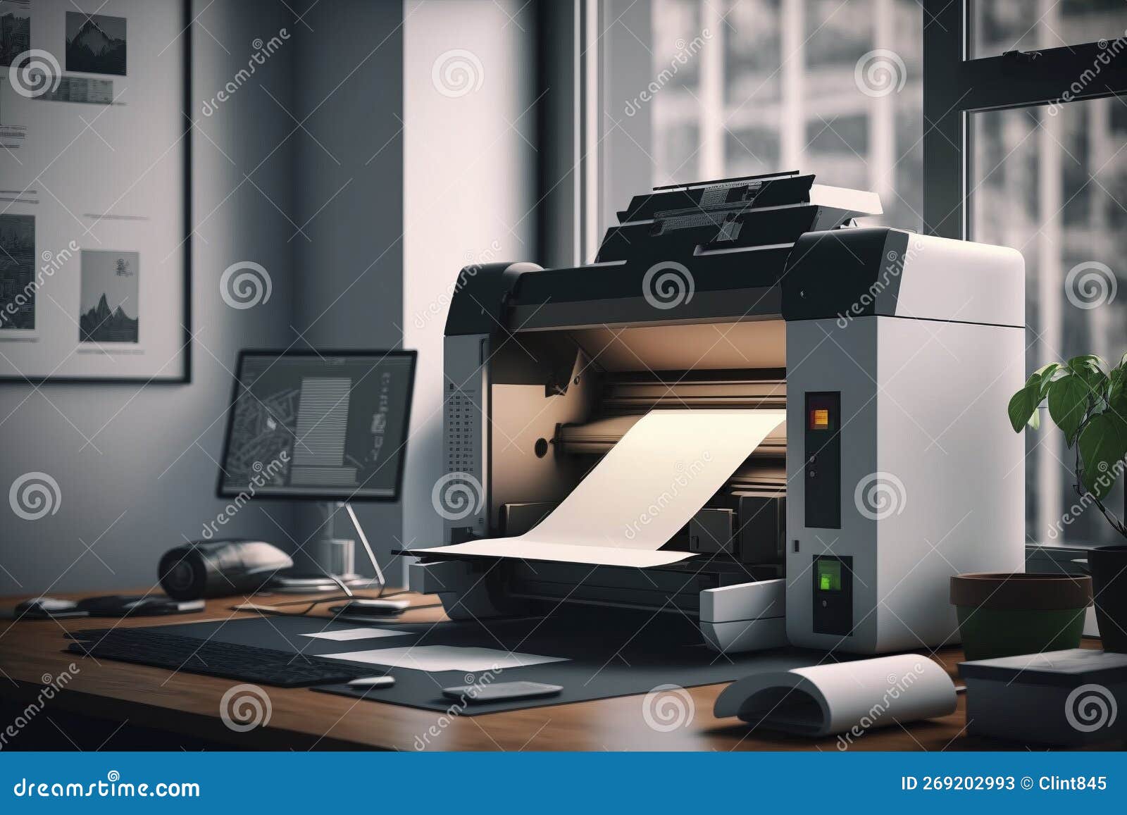 Technology Enabled Office Desk with Close-up of Printer Stock ...