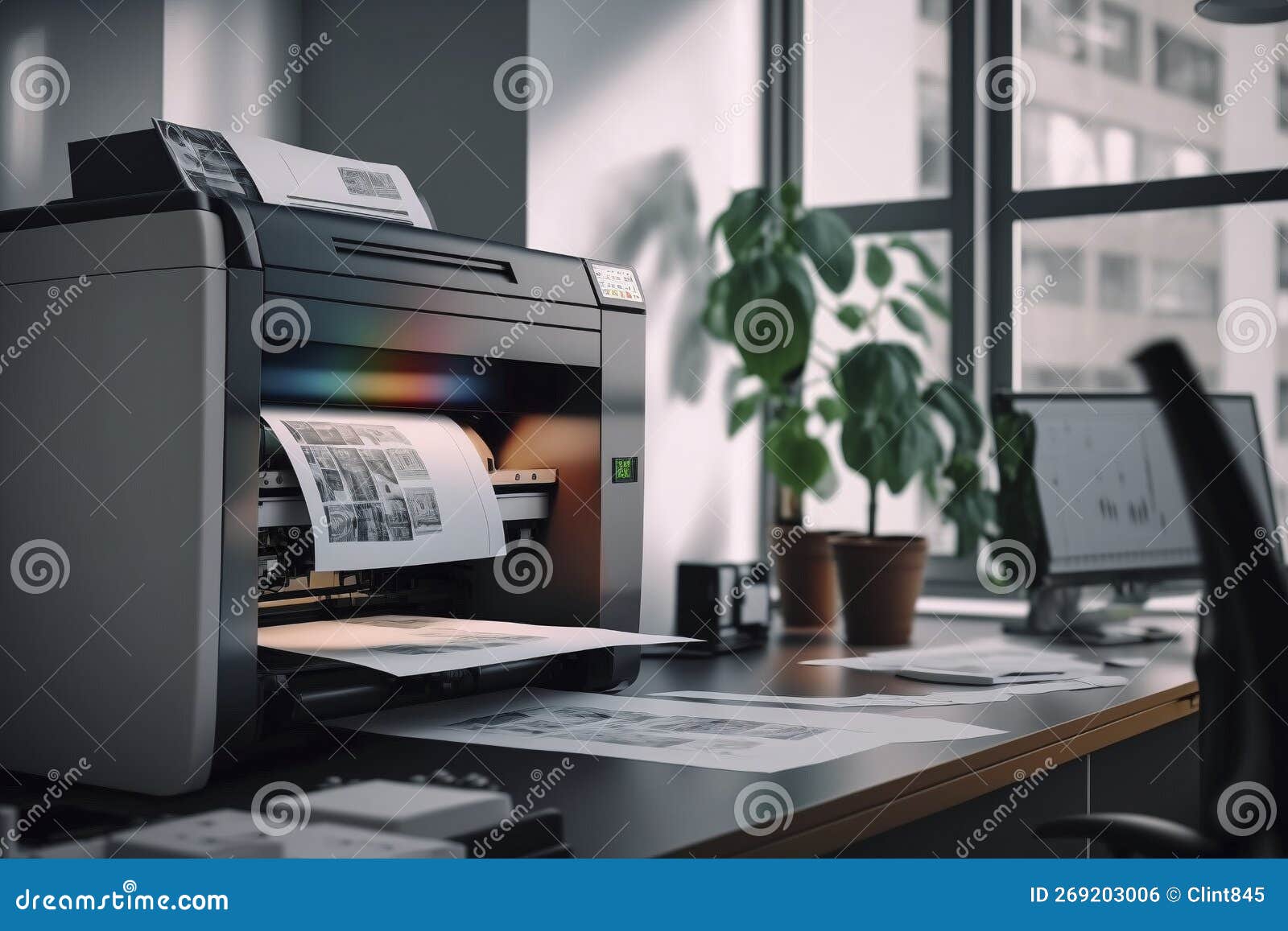 Technology Enabled Office Desk with Close-up of Printer Stock ...