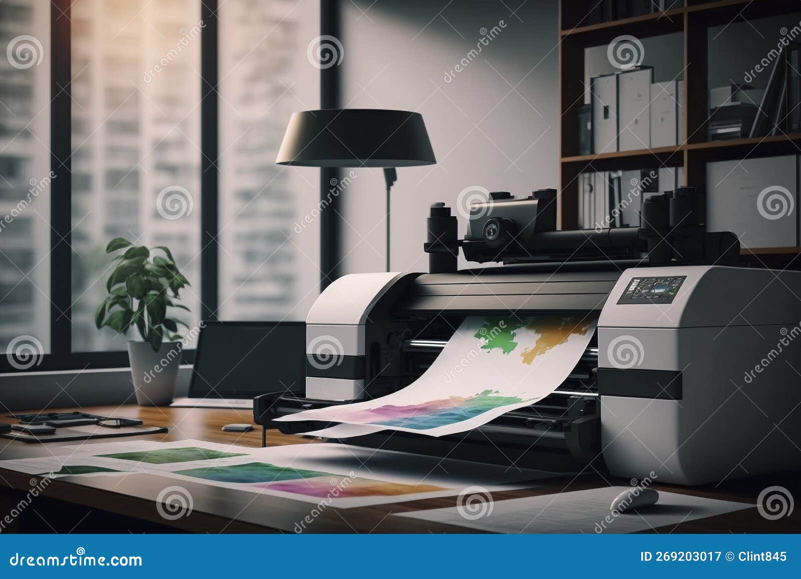 Technology Enabled Office Desk with Close-up of Printer Stock ...