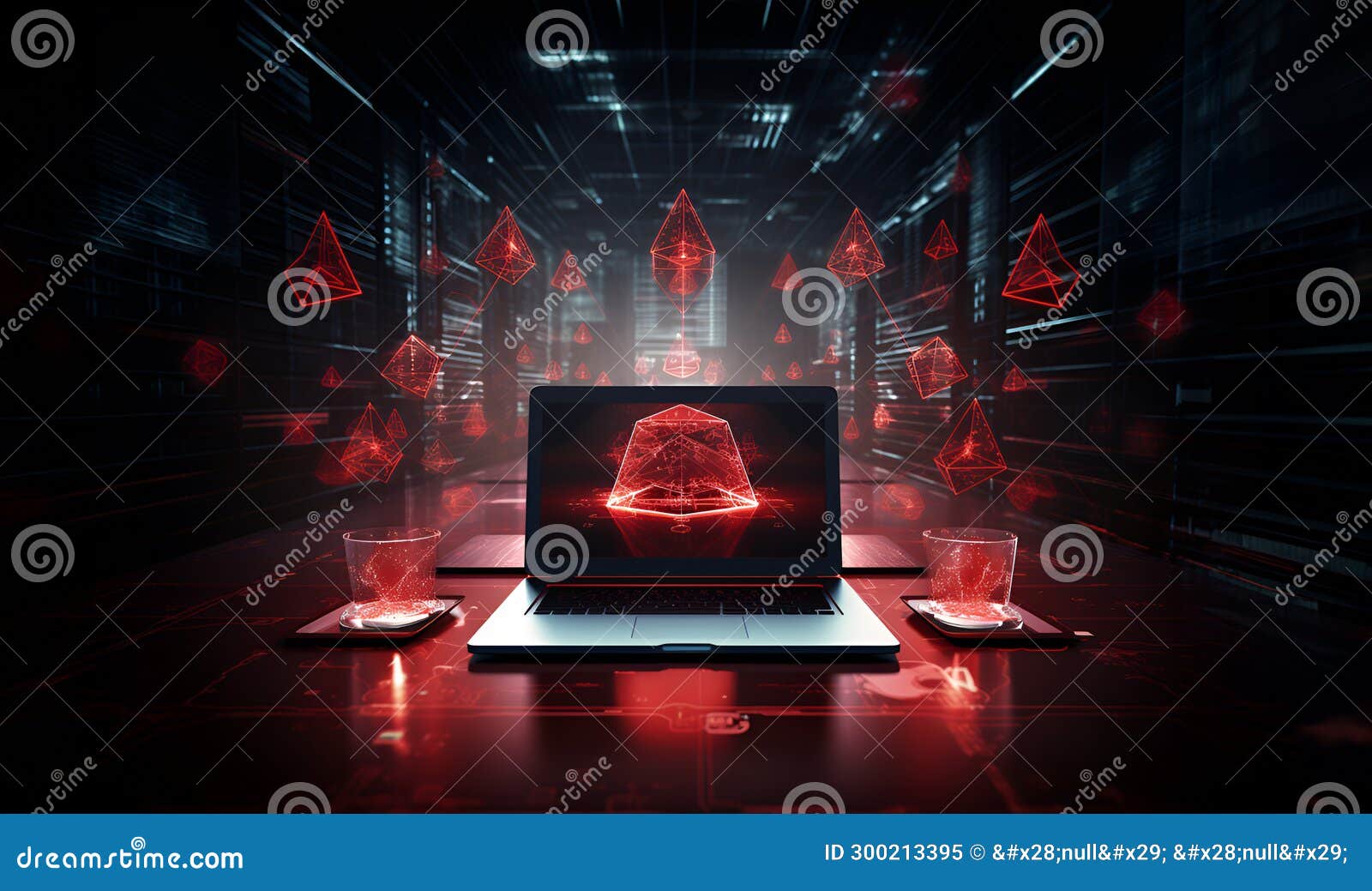 Technology and Engineering Concept Hacker Attack System, Red Alert Sign ...