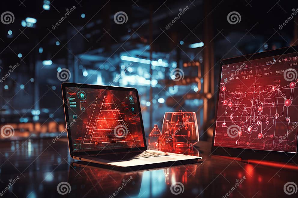 Technology and Engineering Concept Hacker Attack System, Red Alert Sign ...