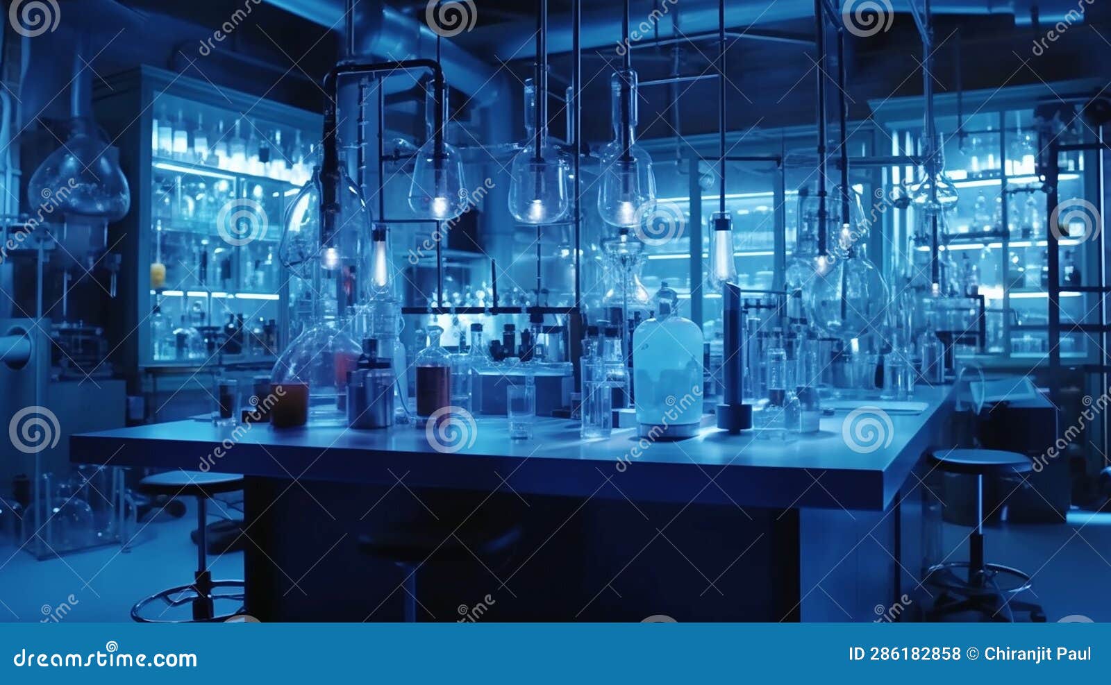 Technology and Equipment in a Blue Laboratory Background Stock Photo ...