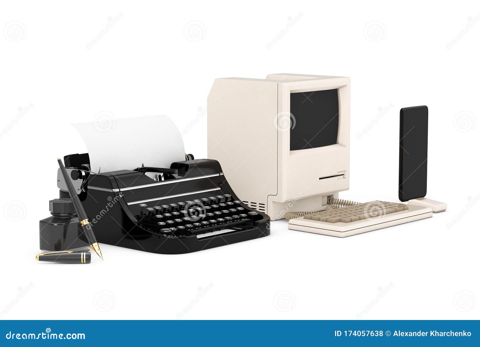 Technology Evolution Concept. Progress from Ancient Fountain Pen with ...