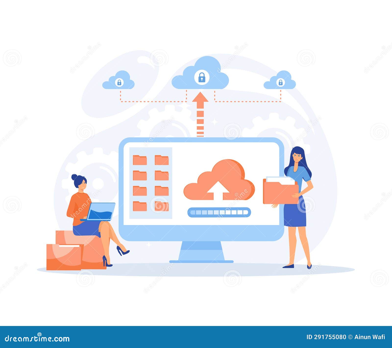 Technology File Upload Backup on Cloud Server Storage Concept. Team ...