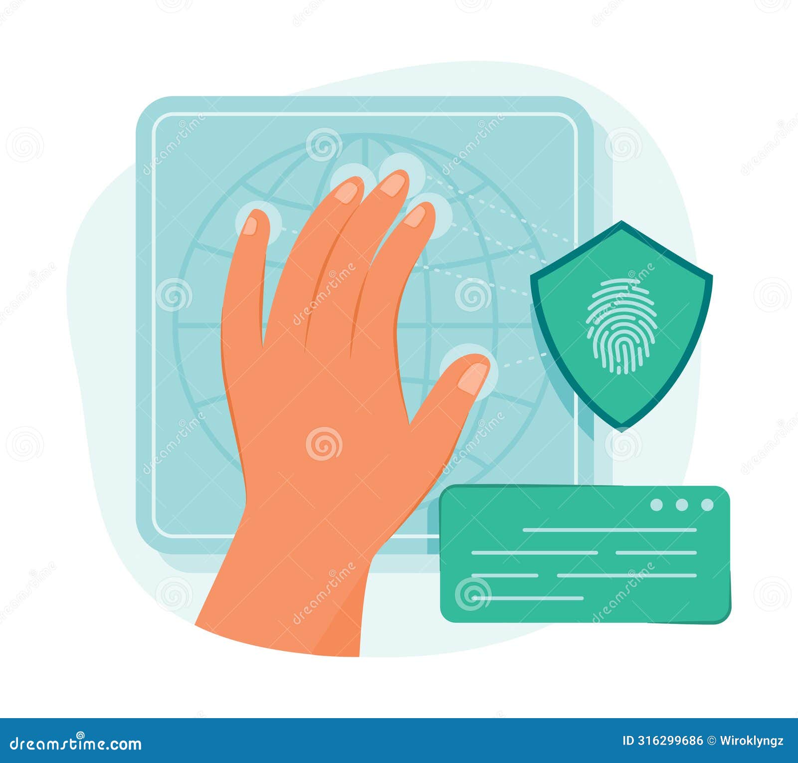 Biometrics Scanning Concept Hand Hold Smart Phone Over World Map With ...