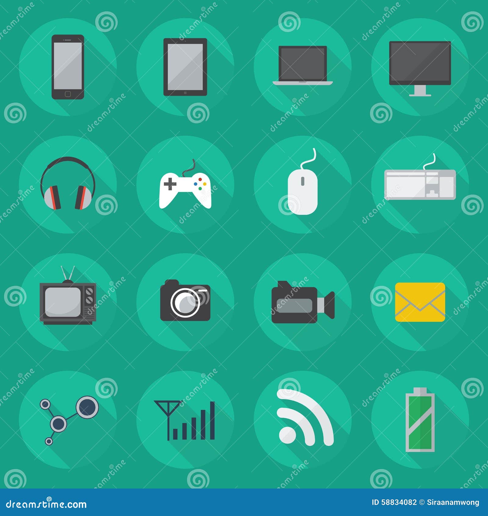 Technology Flat Icon Set stock vector. Illustration of mobile - 58834082