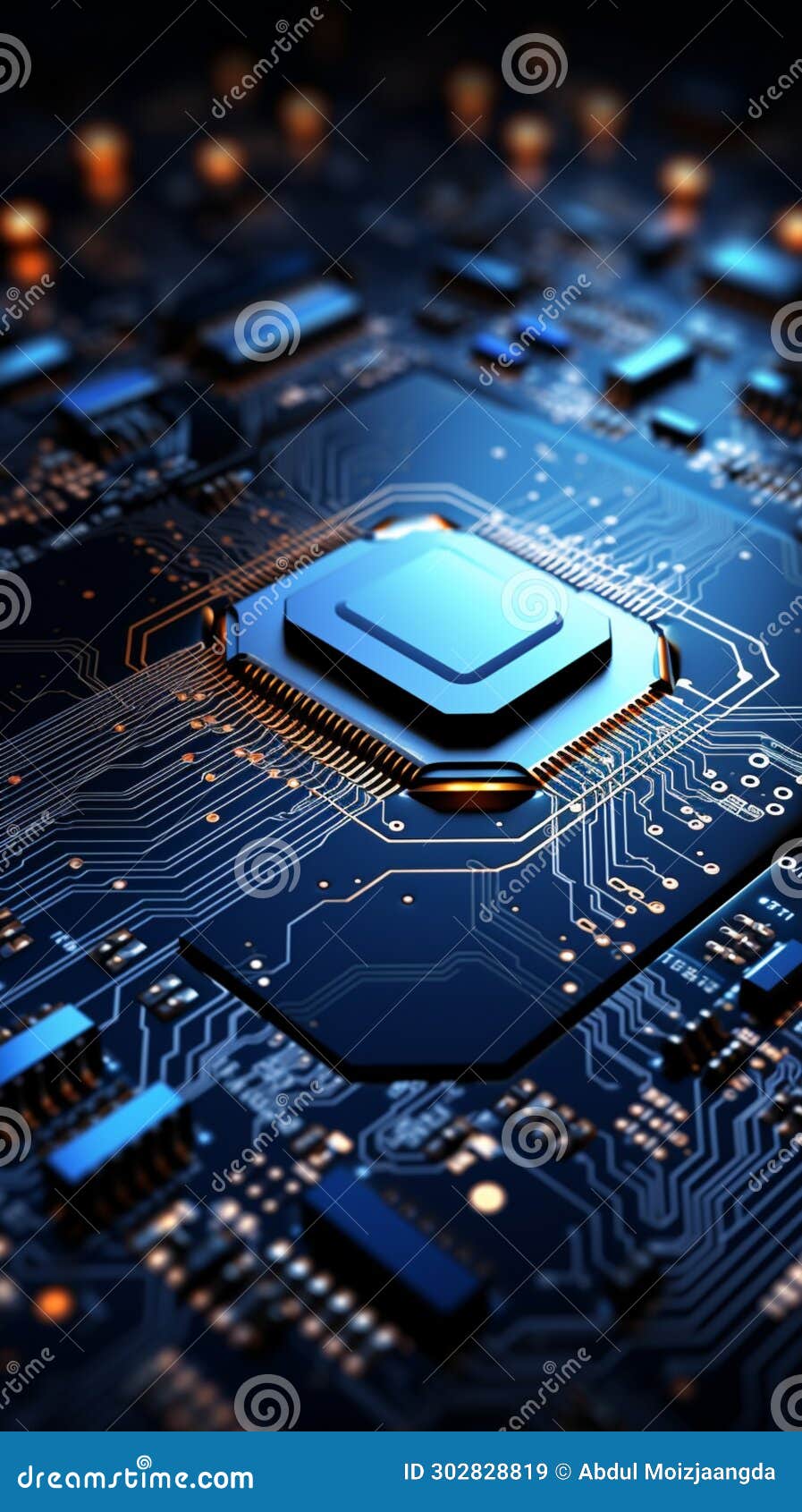 Technology in Focus Circuit Board Background, 3Drendering Illustration ...