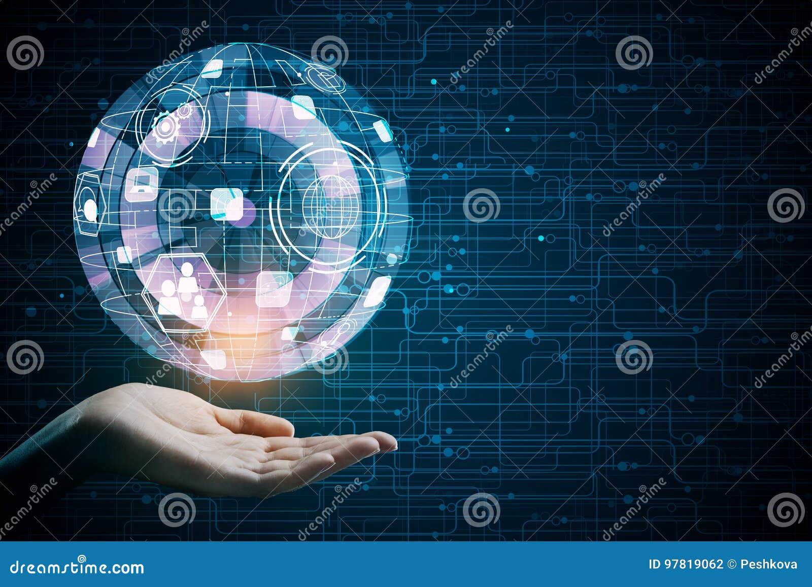 Technology, Future and Interface Stock Photo - Image of holding ...