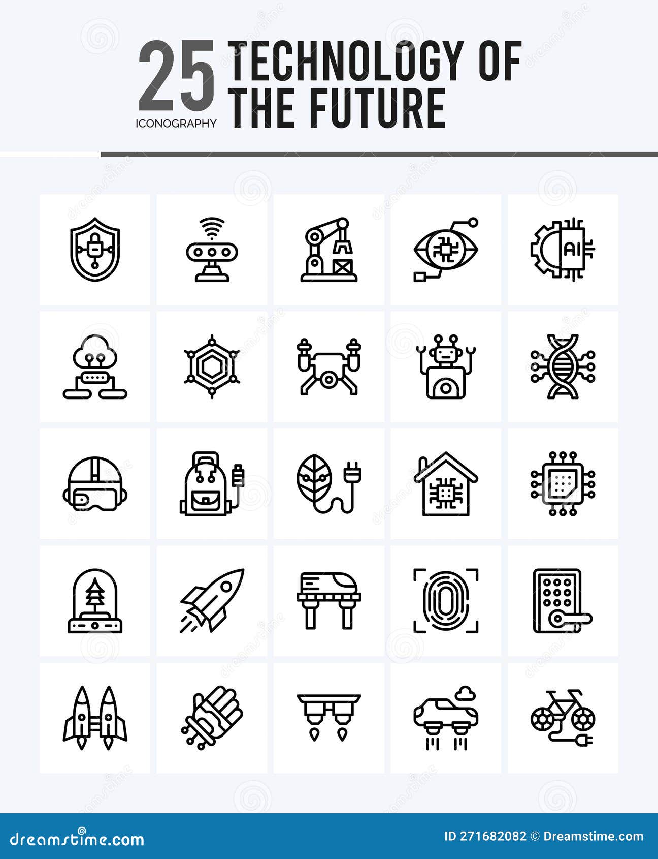 25 Technology of the Future Outline Icons Pack Vector Illustration ...