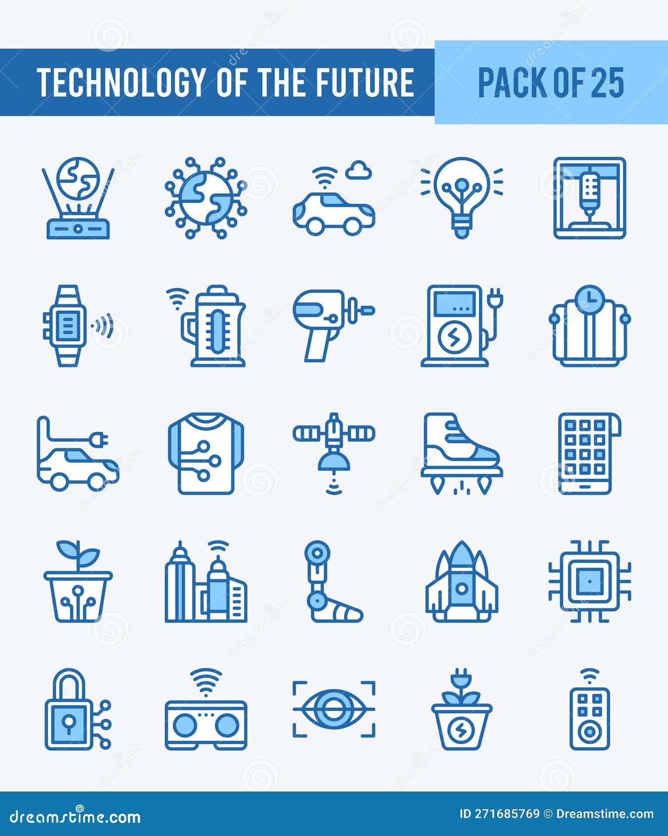 25 Technology of the Future. Two Color Icons Pack. Vector Illustration ...