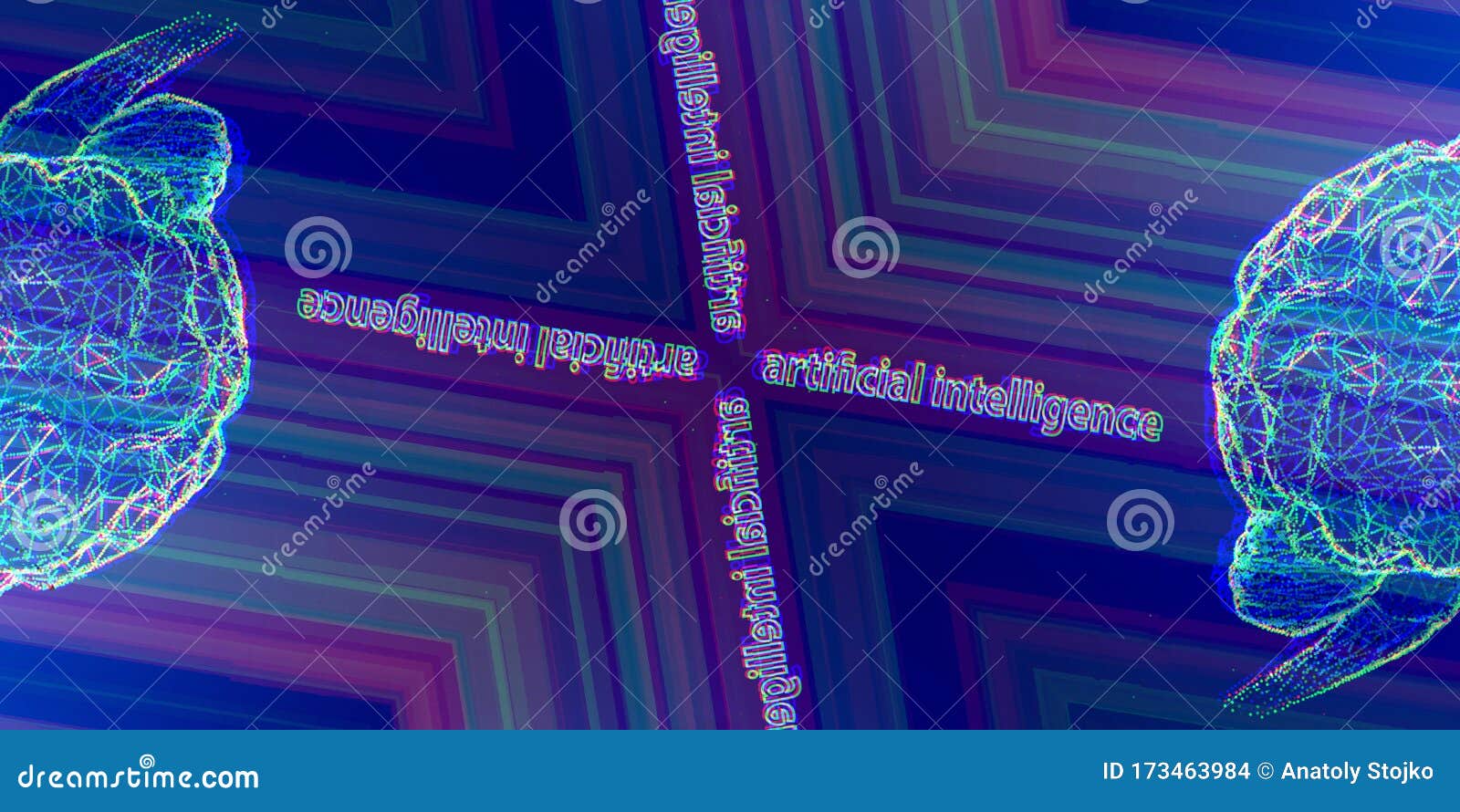 Technology Glitch Background With Wireframe Face . AI. Futuristic ...