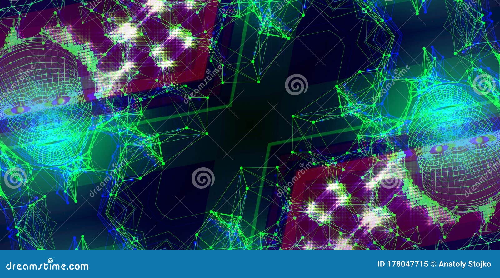 Technology Glitch Background with Wireframe Face . AI. Futuristic ...