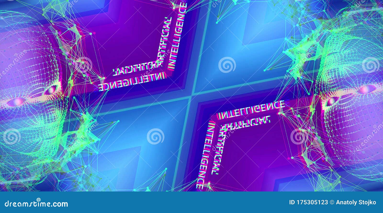 Technology Glitch Background with Wireframe Head . AI. Futuristic ...